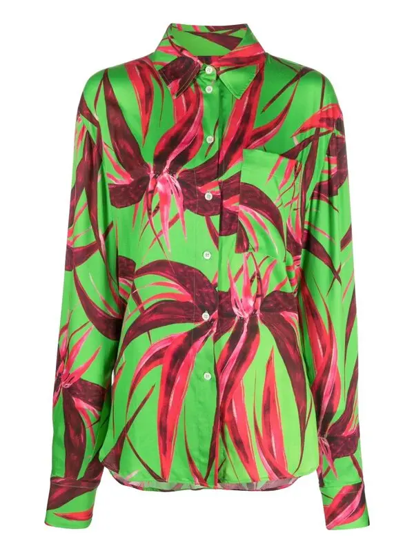 LOUISA BALLOU Floral-print Long-sleeve Shirt - Green