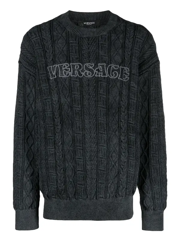 Versace Greca Cable-knit Jumper - Black