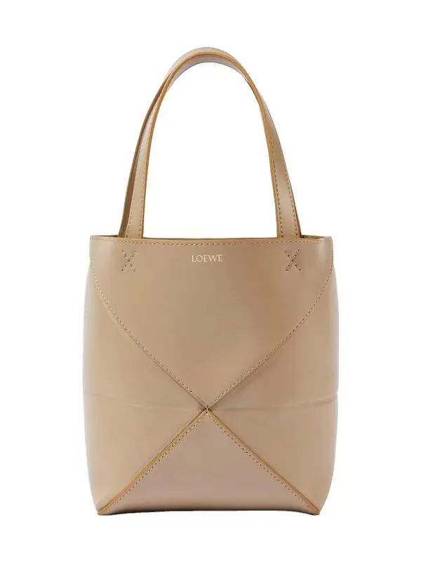 Loewe Puzzle Fold Mini Leather Tote Bag - Beige