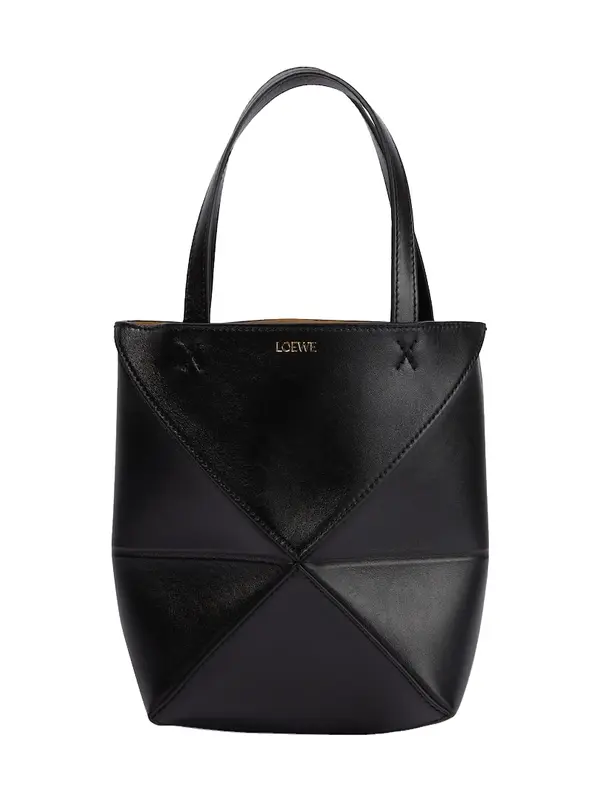 Loewe Puzzle Fold Mini Leather Tote Bag - Black