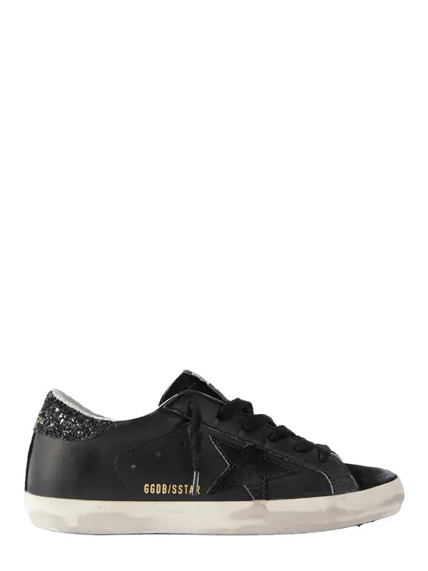 GOLDEN GOOSE Super-star Distressed Glittered Sneakers - Black