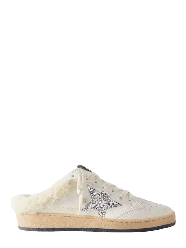 GOLDEN GOOSE Ball Star Sabot Shearling-lined Leather Slip-on Sneakers - White