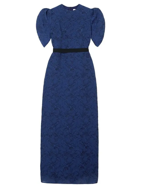 Erdem Belted Metallic Cloqué Gown - Blue