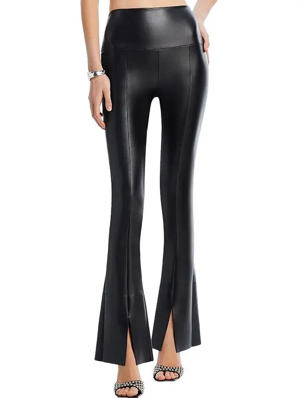 Norma Kamali Spat Split Hem Faux Leather Leggings - Black