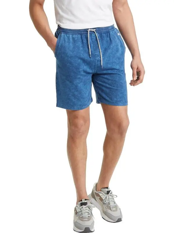 Stone Rose Acid Wash Fleece Shorts - Navy