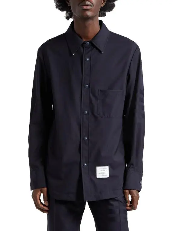 Thom Browne Four-bar Slim Fit Wool Shirt - Dark Blue