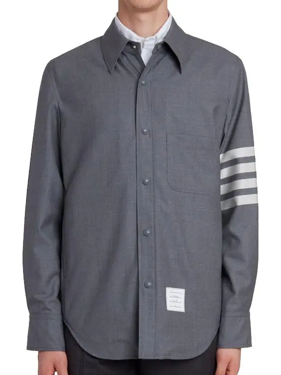 Thom Browne Four-bar Slim Fit Wool Shirt - Med Grey
