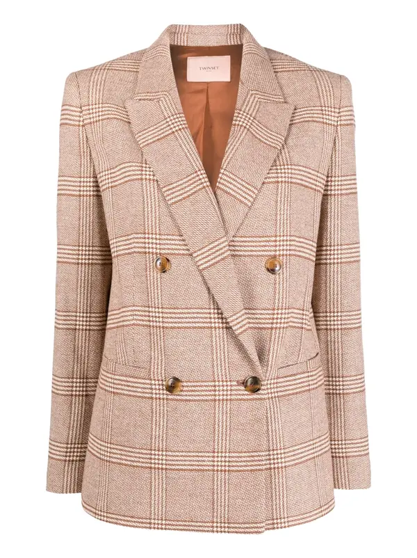 TWINSET Checked Double-breasted Blazer - Brown