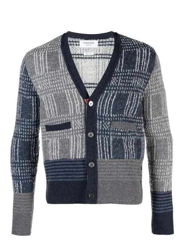 Thom Browne Check Jacquard Cardigan - Blue