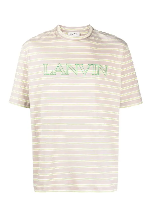 LANVIN Striped Logo-embroidered T-shirt - Brown