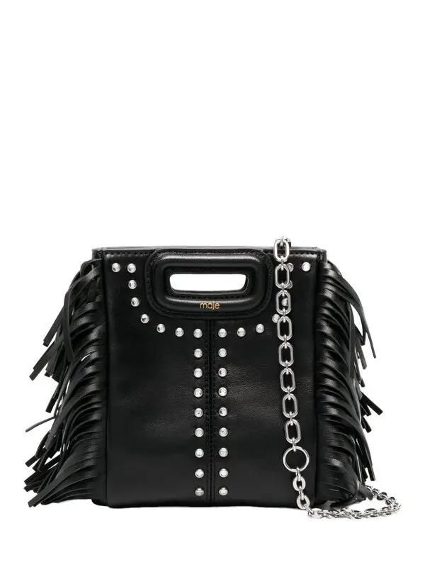 Maje Embellished Fringed Leather Mini Bag - Black