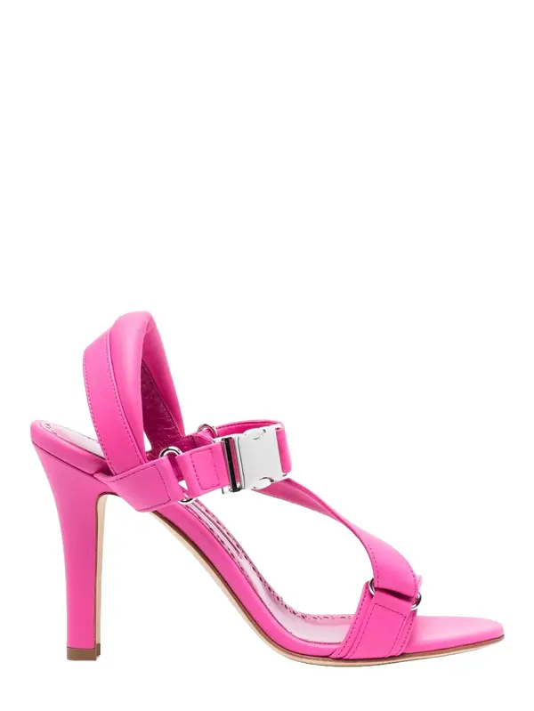 Manolo Blahnik Military-buckle 95mm Leather Sandals - Pink