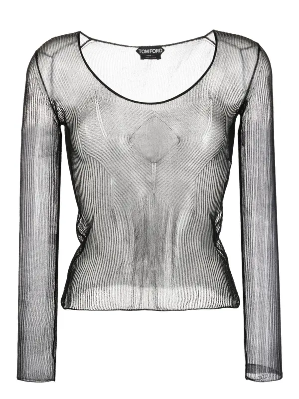 TOM FORD Sheer Ribbed Jersey Top - Black