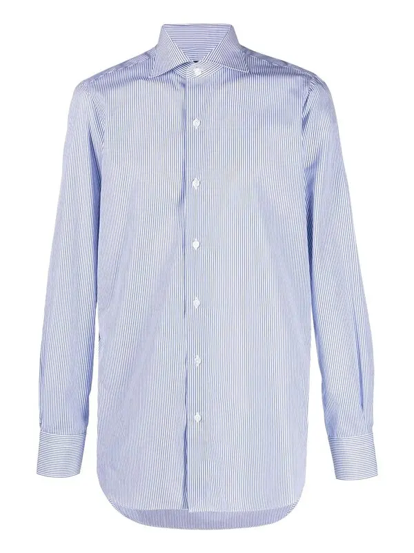 FINAMORE 1925 Spread-collar Striped Shirt - Blue