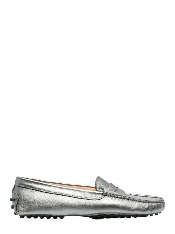 TOD'S Gommino Leather Loafers - Silver
