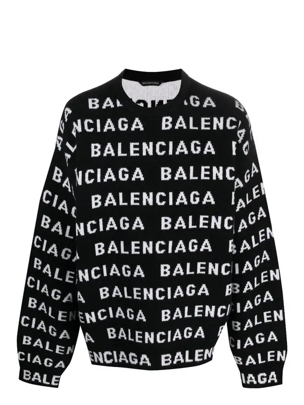 Balenciaga Intarsia-knit Logo Jumper - Black