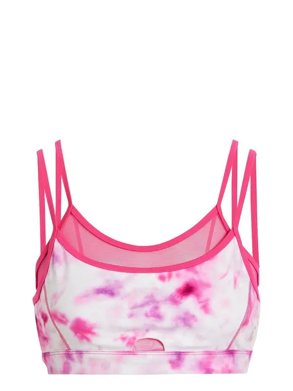 Good American Layered Tiedyed Stretchjersey And Mesh Sports Bra - Bright Pink