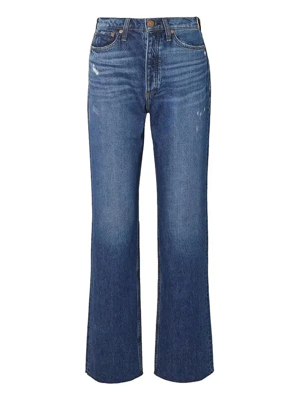 Rag & Bone Alex Distressed High-rise Straight-leg Jeans - Dark Denim