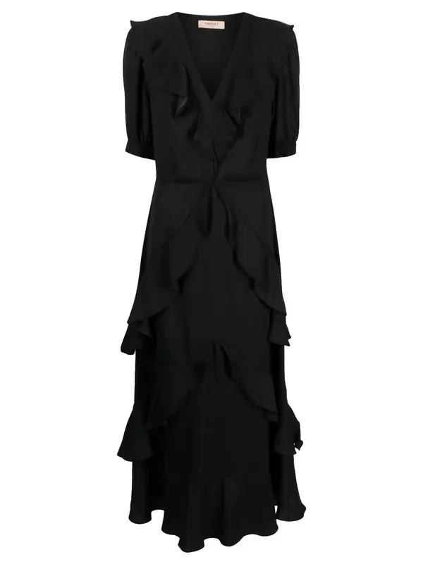 TWINSET Ruffled Short-sleeve Maxi Dress - Black