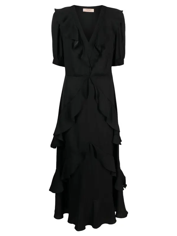 TWINSET Ruffled Short-sleeve Maxi Dress - Black