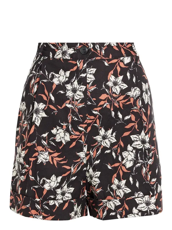 Rag & Bone Ivy Floral-print Linen-blend High-rise Shorts - Black