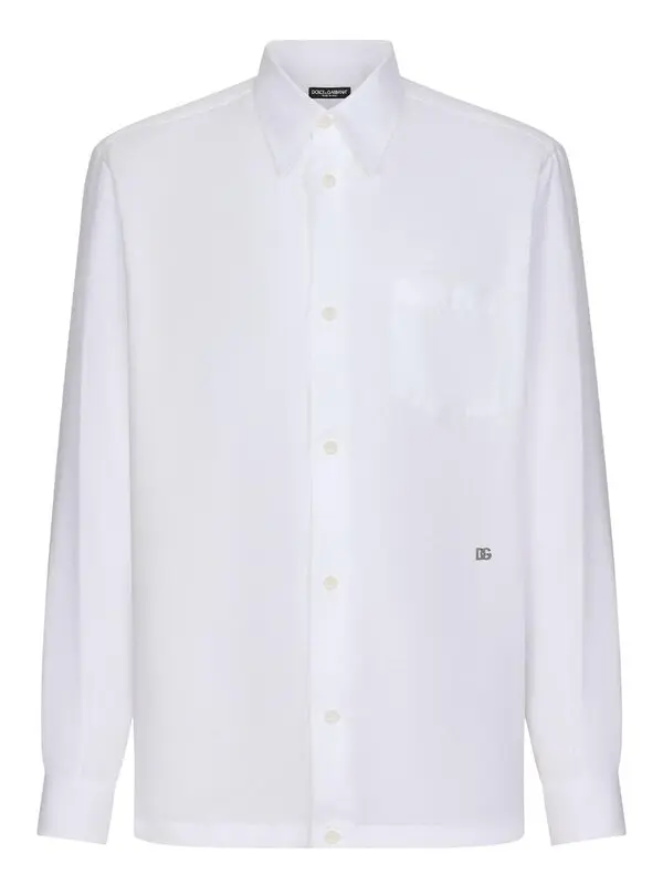 Dolce & Gabbana Long-sleeved Button-up Linen Shirt - White