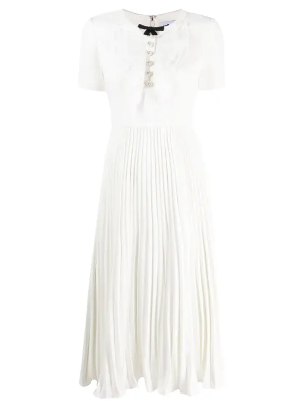 SELF-PORTRAIT Lace-collar Pleated Midi Dress - White