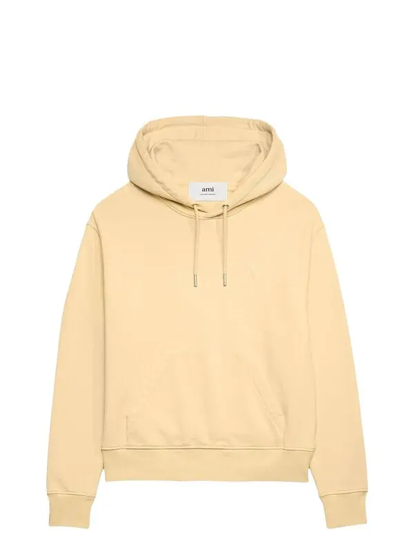 Ami Logo Embroidered Organic Cotton Hoodie - Yellow