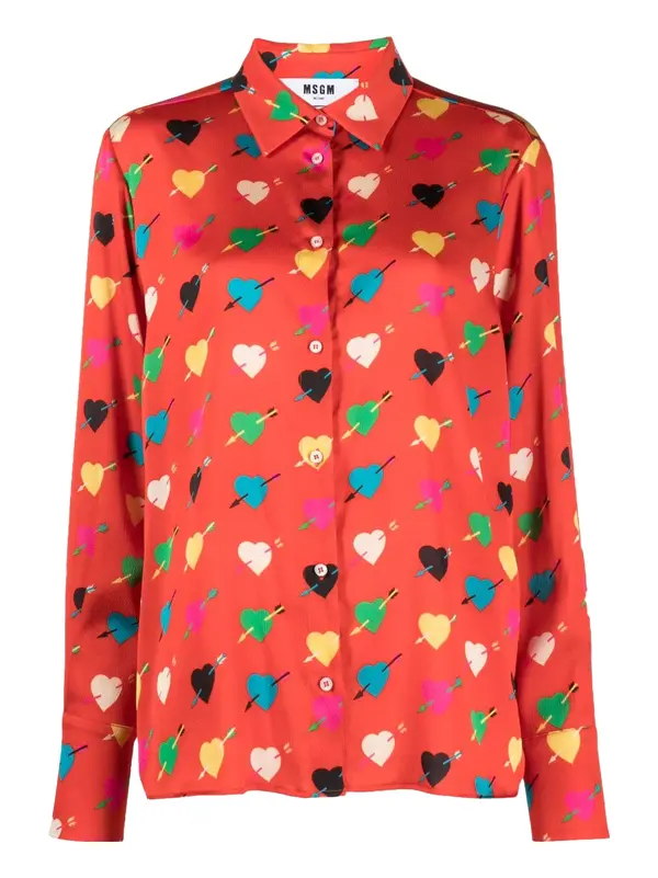 MSGM Heart Print Long-sleeve Shirt - Red