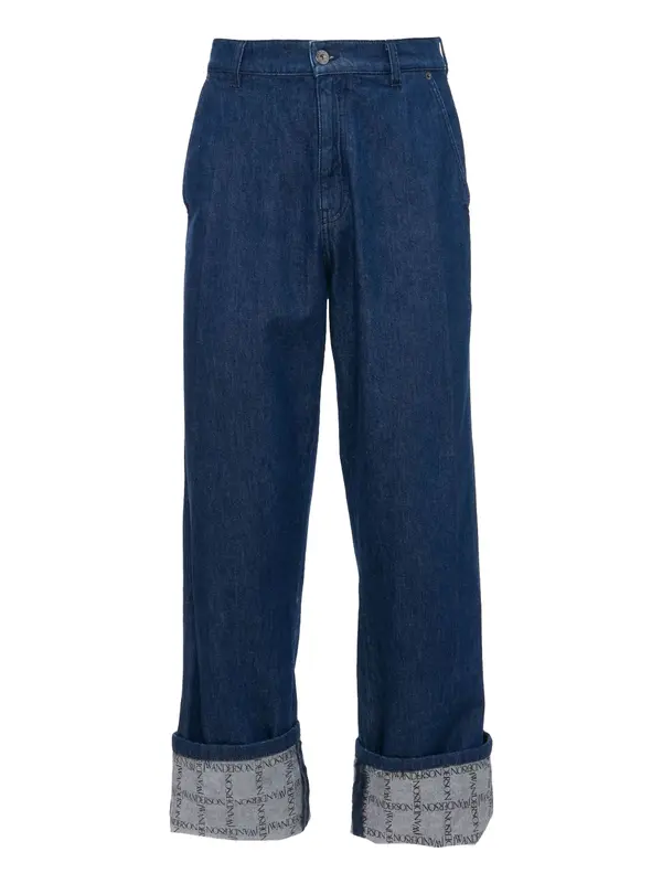 JW Anderson Grid-print Wide-leg Jeans - Blue
