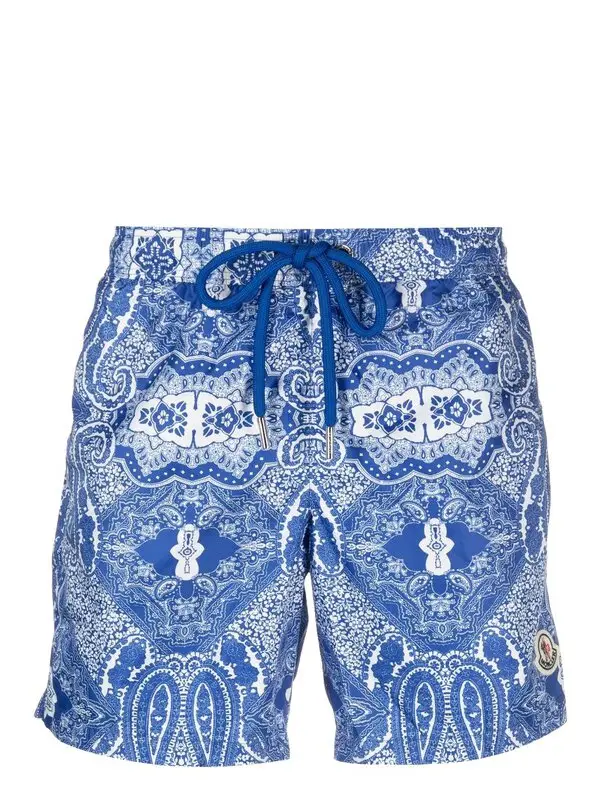 Moncler Paisley-print Swim Shorts - Blue