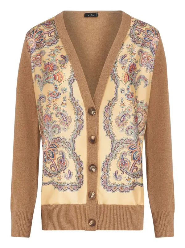 Etro Floral-print Panelled Cardigan - Brown