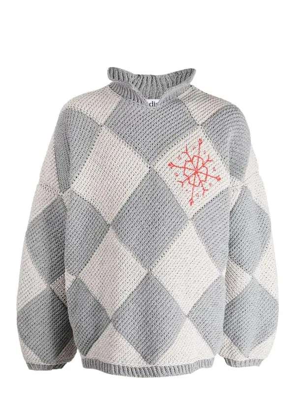 ADISH Iota Argyle-knit Polo Jumper - Grey
