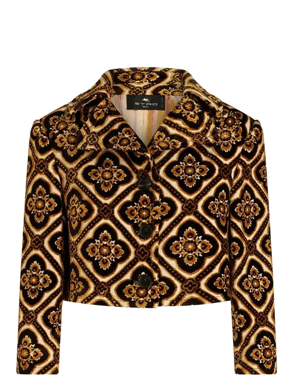 Etro Geometric-print Cropped Jacket - Brown