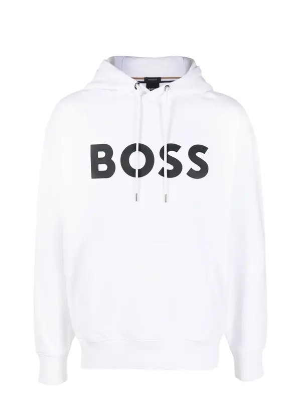 BOSS Logo-print Cotton Hoodie - White
