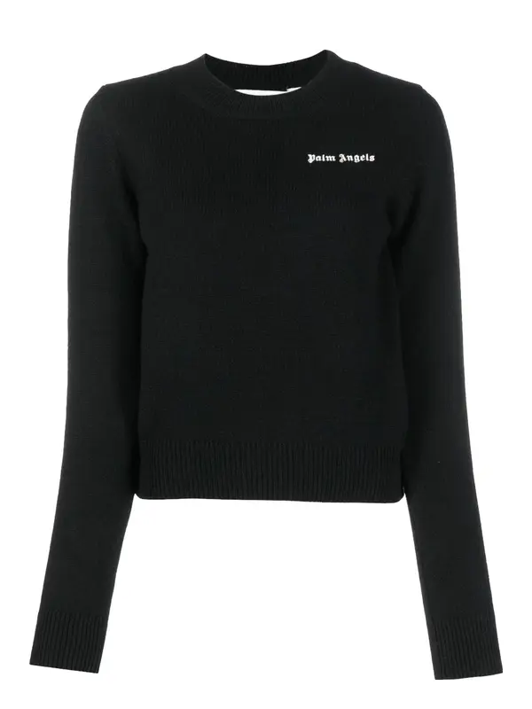 Palm Angels Logo-embroidered Ribbed-knit Jumper - Black