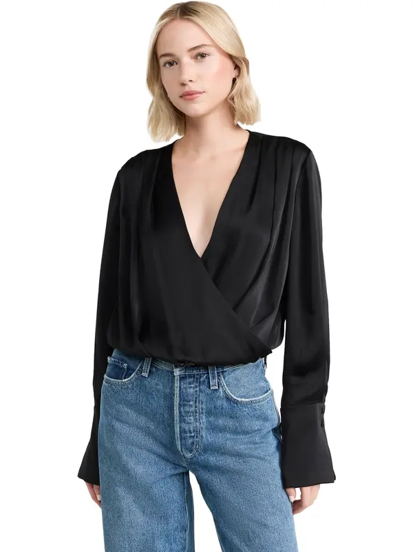 FAVORITE DAUGHTER The Date Blouse Thong Bodysuit - Black