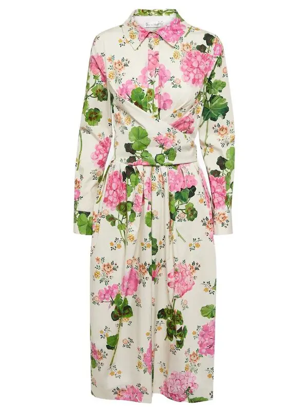 Oscar De La Renta Floral Cotton Shirt Dress - White