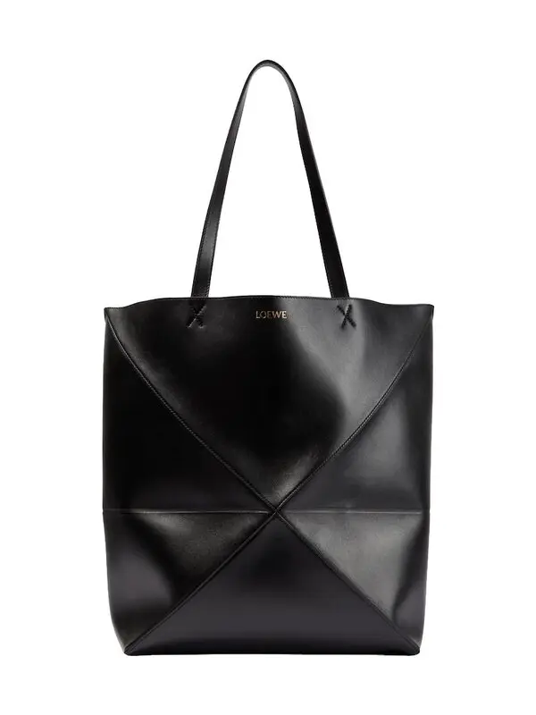Loewe Puzzle Fold Leather Tote Bag - Black