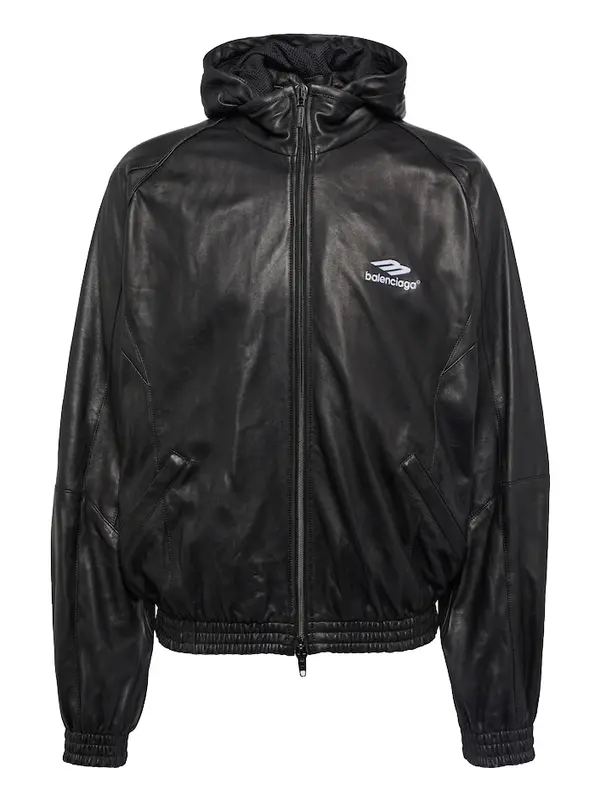 Balenciaga 3b Sports Icon Leather Track Jacket - Black