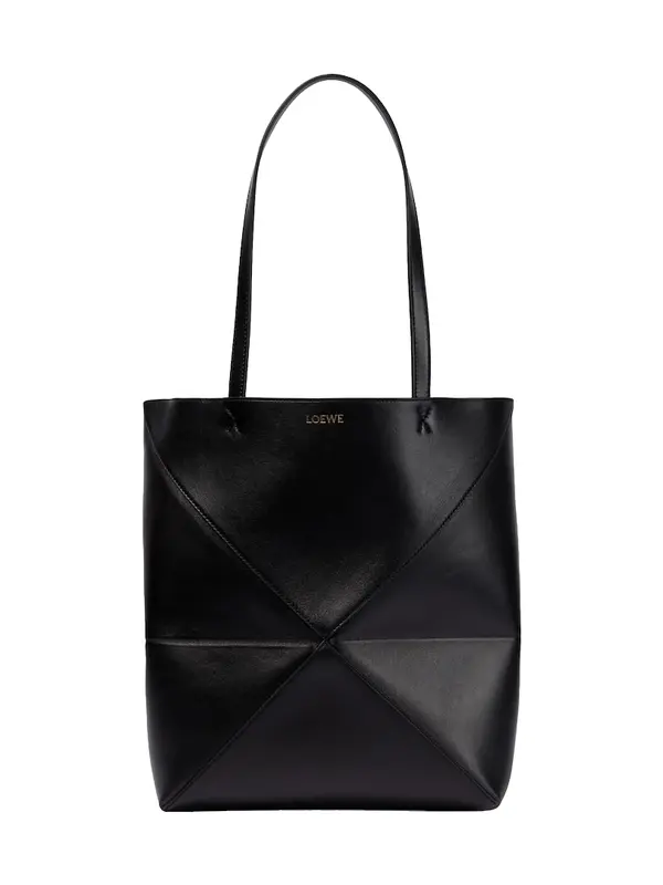 Loewe Puzzle Fold Medium Leather Tote Bag - Black