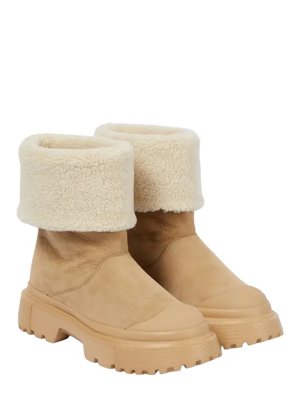 Hogan H619 Suede Ankle Boots - Beige