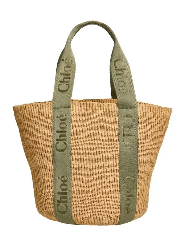 Chloé Woody Straw Basket Tote - Aloe Green
