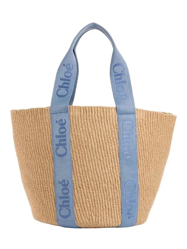 Chloé Woody Straw Basket Tote - Ashes Blue