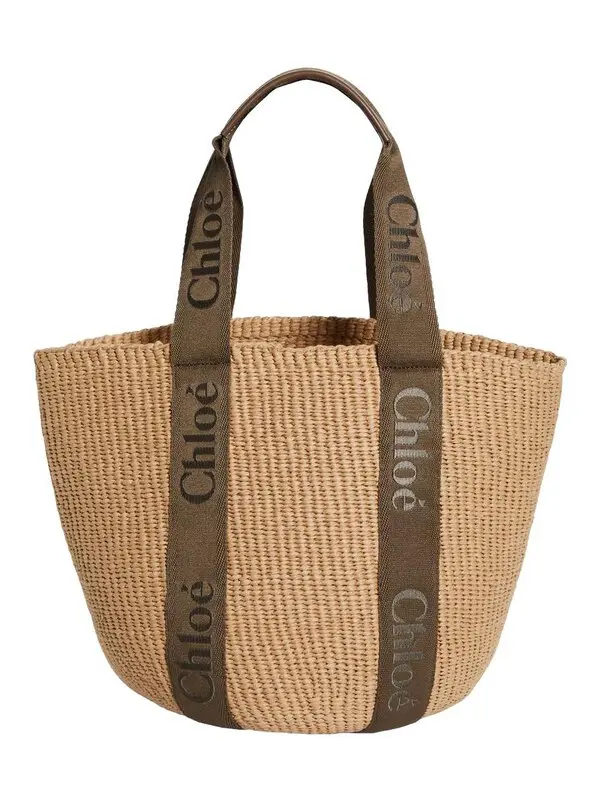 Chloé Woody Straw Basket Tote - Dark Nut/beige