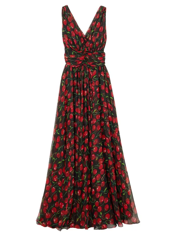 Dolce & Gabbana Gathered Printed Silk-blend Chiffon Maxi Dress - Red