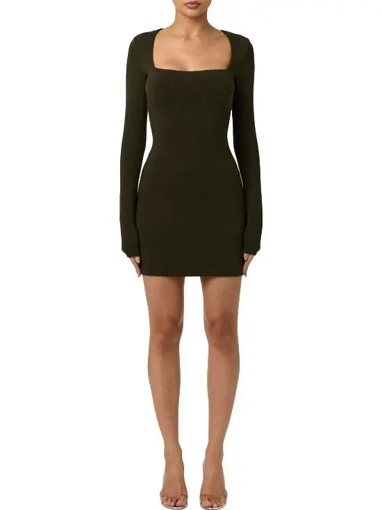 Naked Wardrobe Squared Up Long Sleeve Body-con Dress - Olive