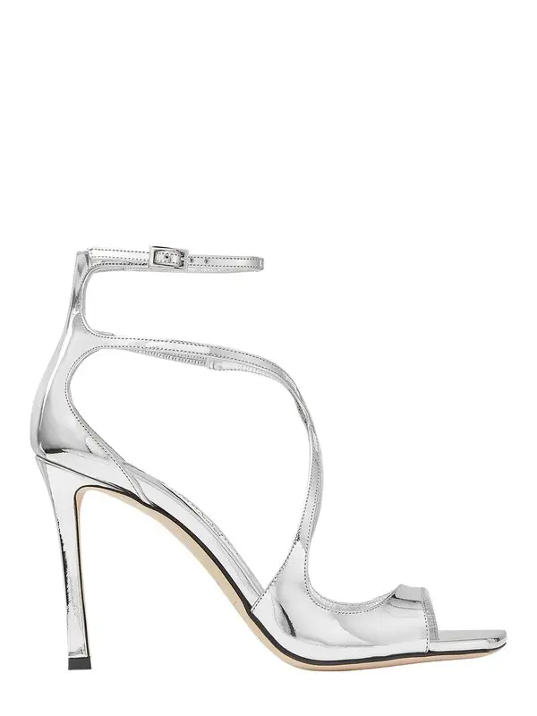 JIMMY CHOO Azia 95 Liquid Metal Leather Sandals - Silver