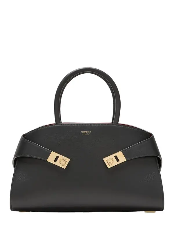 FERRAGAMO Small Hug Leather Top-handle Bag - Nero