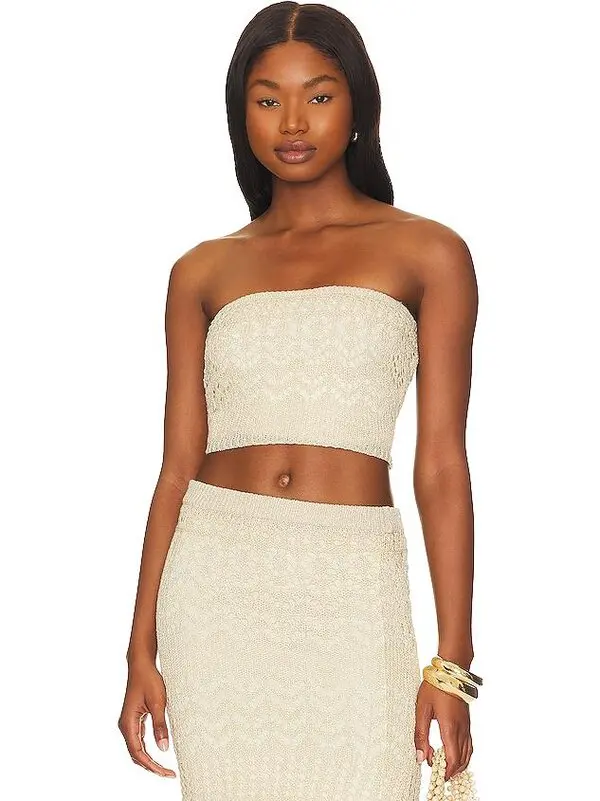 SNDYS X Strapless Crochet Top - Beige Shimmer